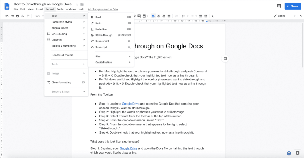 How to Strikethrough Text in Google Docs (2-Second Shortcut) - Wordable